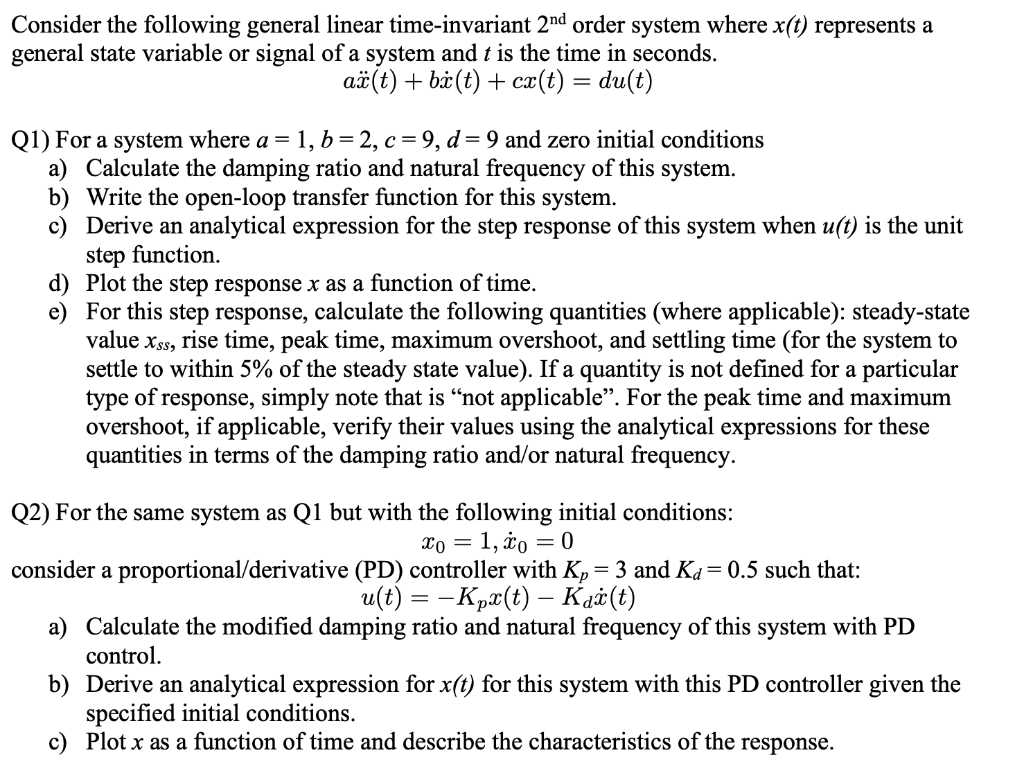 Solved Consider the following general linear time-invariant | Chegg.com