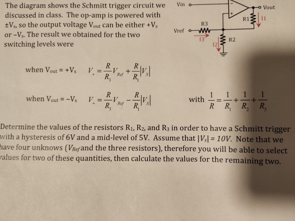Solved Vina Vout R15 The diagram shows the Schmitt trigger | Chegg.com