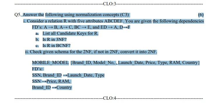 Solved -CL0:3-------- Q5. Answer the following using | Chegg.com