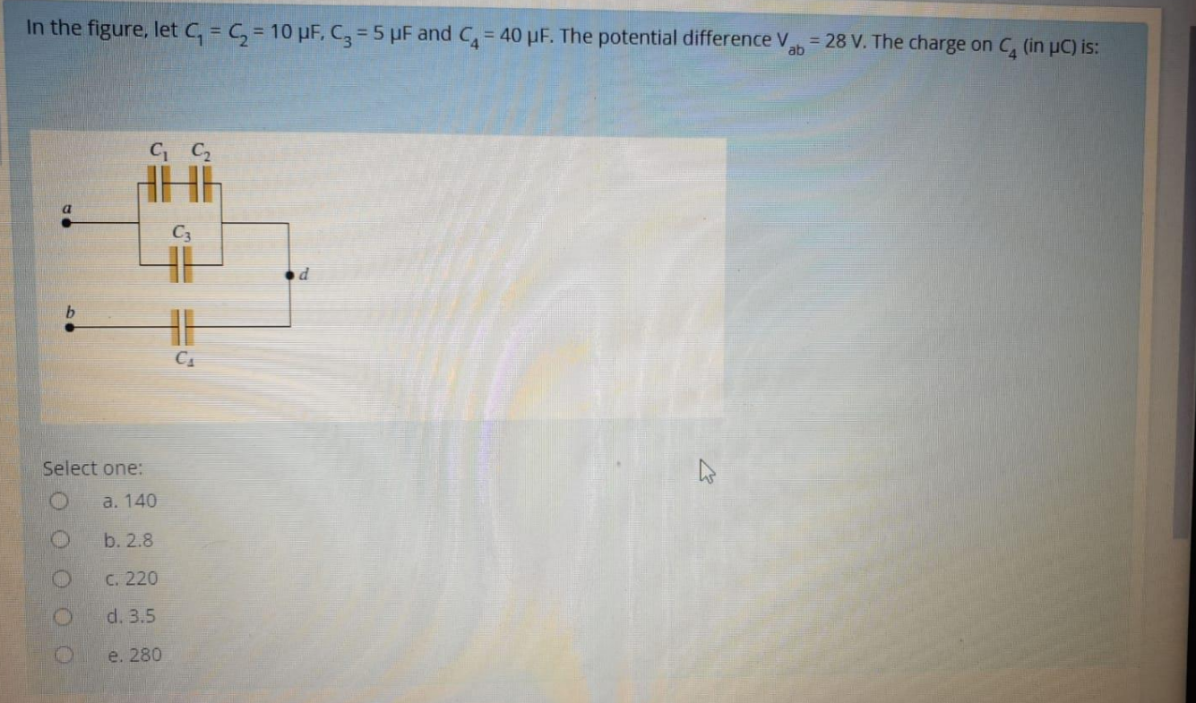 Solved In the figure, let C1=C2=10μF,C3=5μF and C4=40μF. The | Chegg.com
