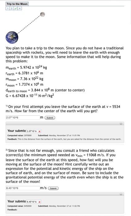Solved Trip to the Moon You plan to take a trip to the moon. | Chegg.com