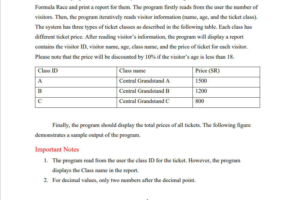 Solved Formula Race and print a report for them. The program | Chegg.com