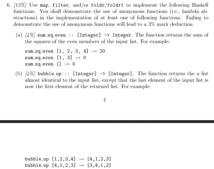 6. (12%) Use map, filter, and/or foldr/foldri to | Chegg.com