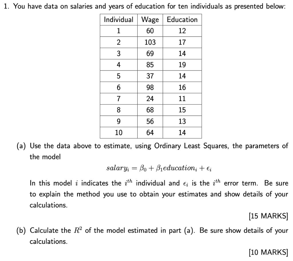 Solved (a) Use the data above to estimate, using Ordinary | Chegg.com