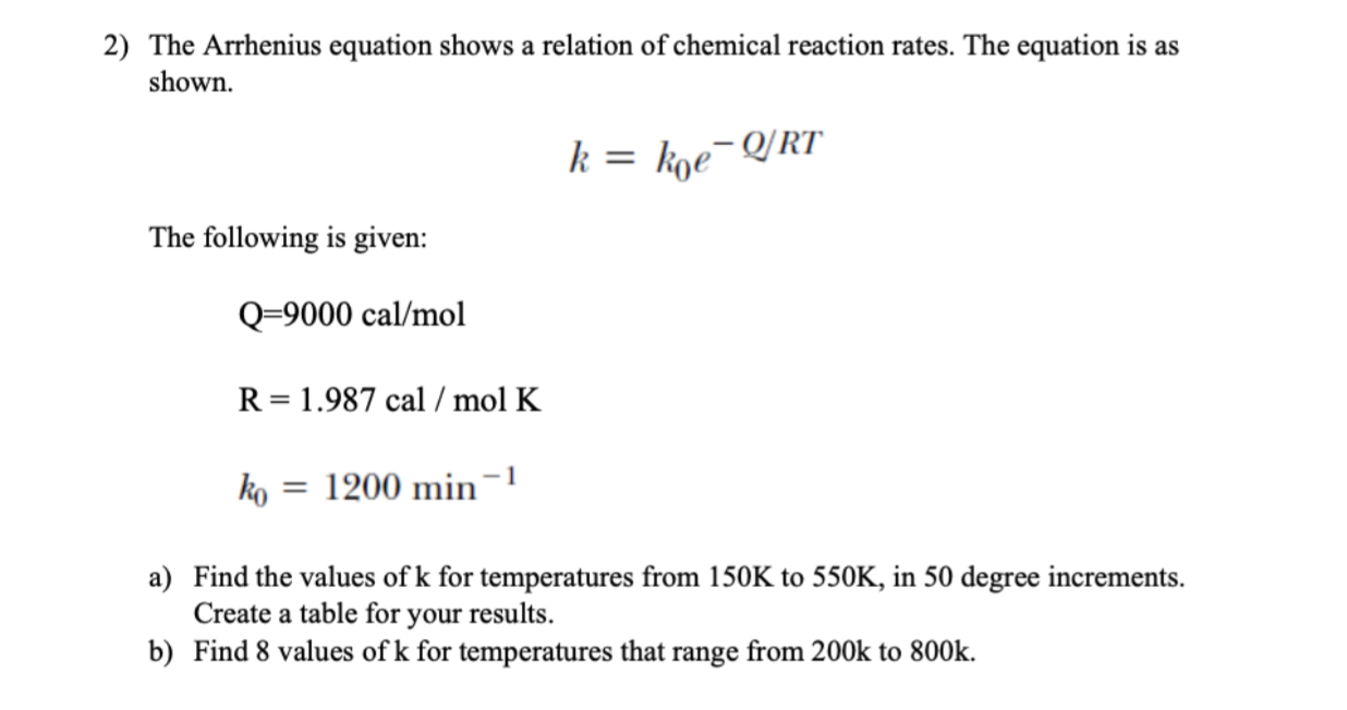 Solved 2) The Arrhenius equation shows a relation of | Chegg.com
