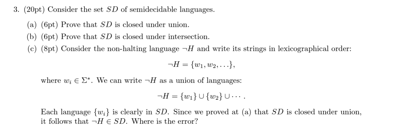 Solved (20pt) Consider the set SD of semidecidable | Chegg.com