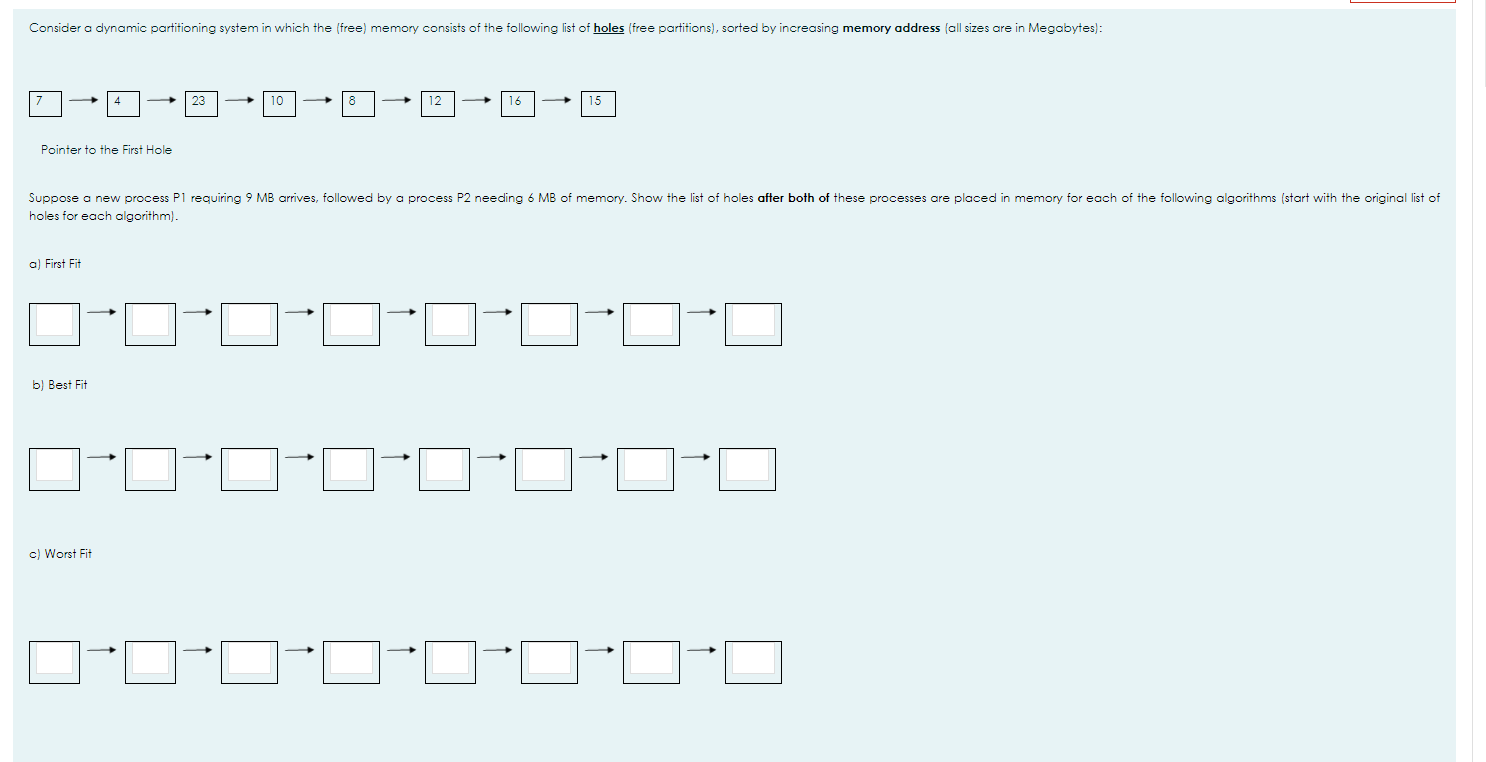Solved Consider a dynamic partitioning system in which the | Chegg.com