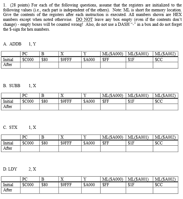 Solved For each of the following questions, assume that the | Chegg.com