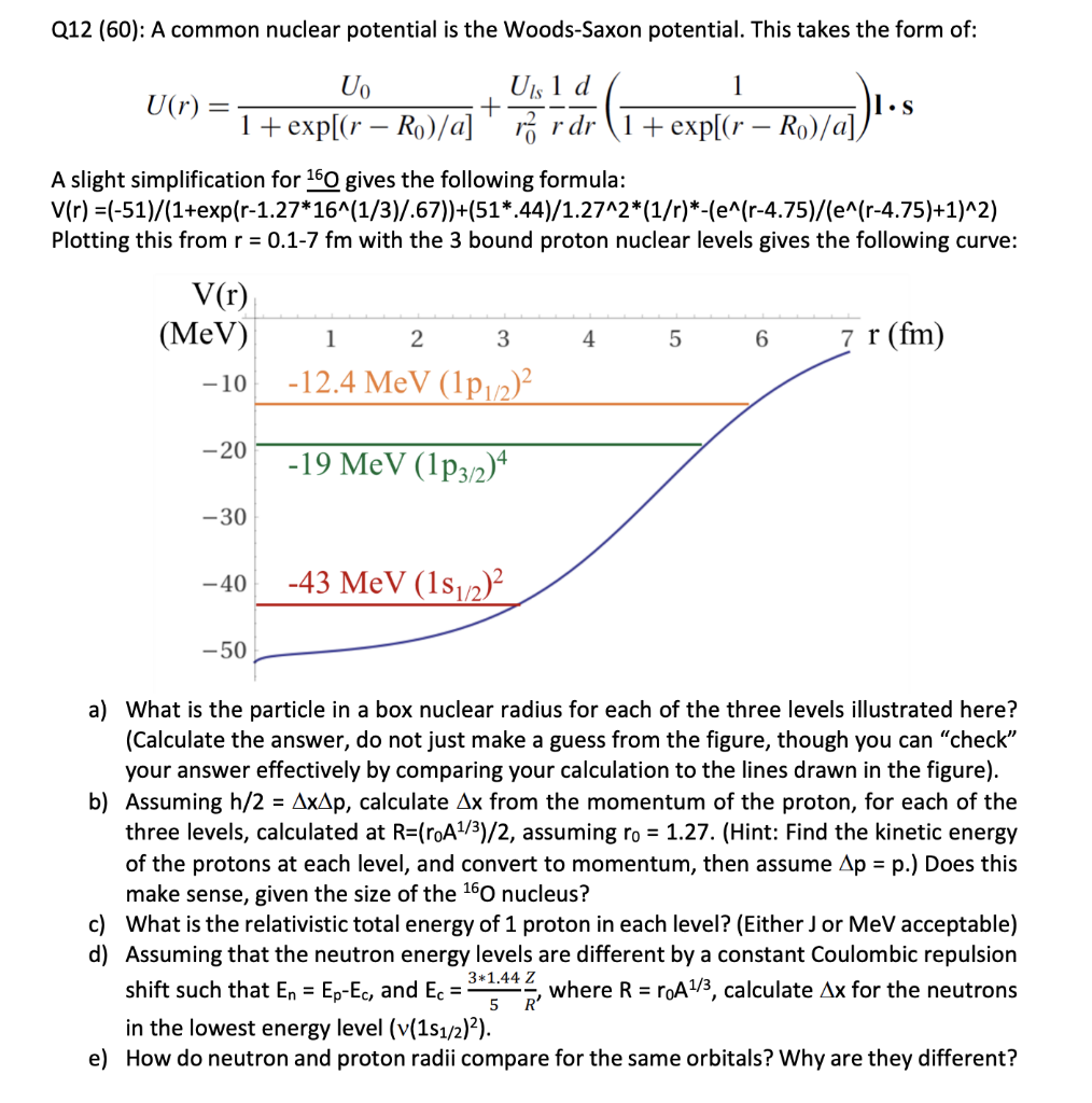 Solved Q12 (60): A common nuclear potential is the | Chegg.com