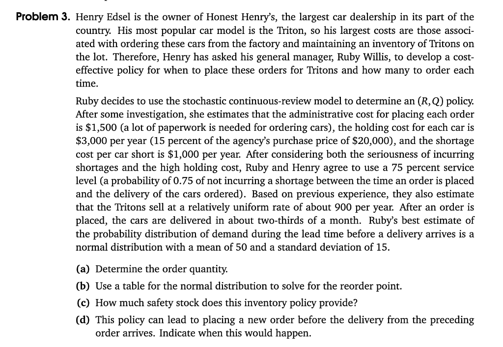 Solved Problem 3. Henry Edsel is the owner of Honest | Chegg.com