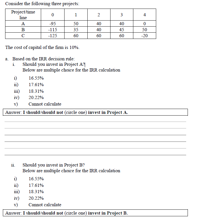 Solved 2 3 4 Consider the following three projects: | Chegg.com