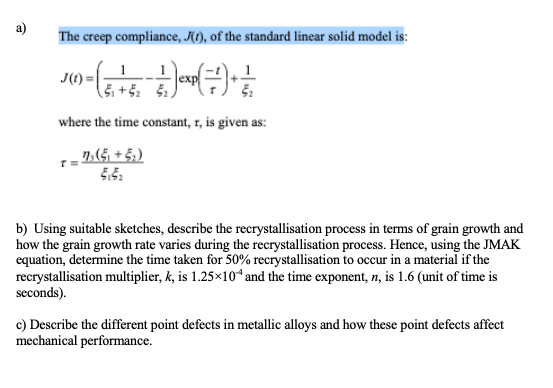 The creep compliance, Jo, of the standard linear | Chegg.com