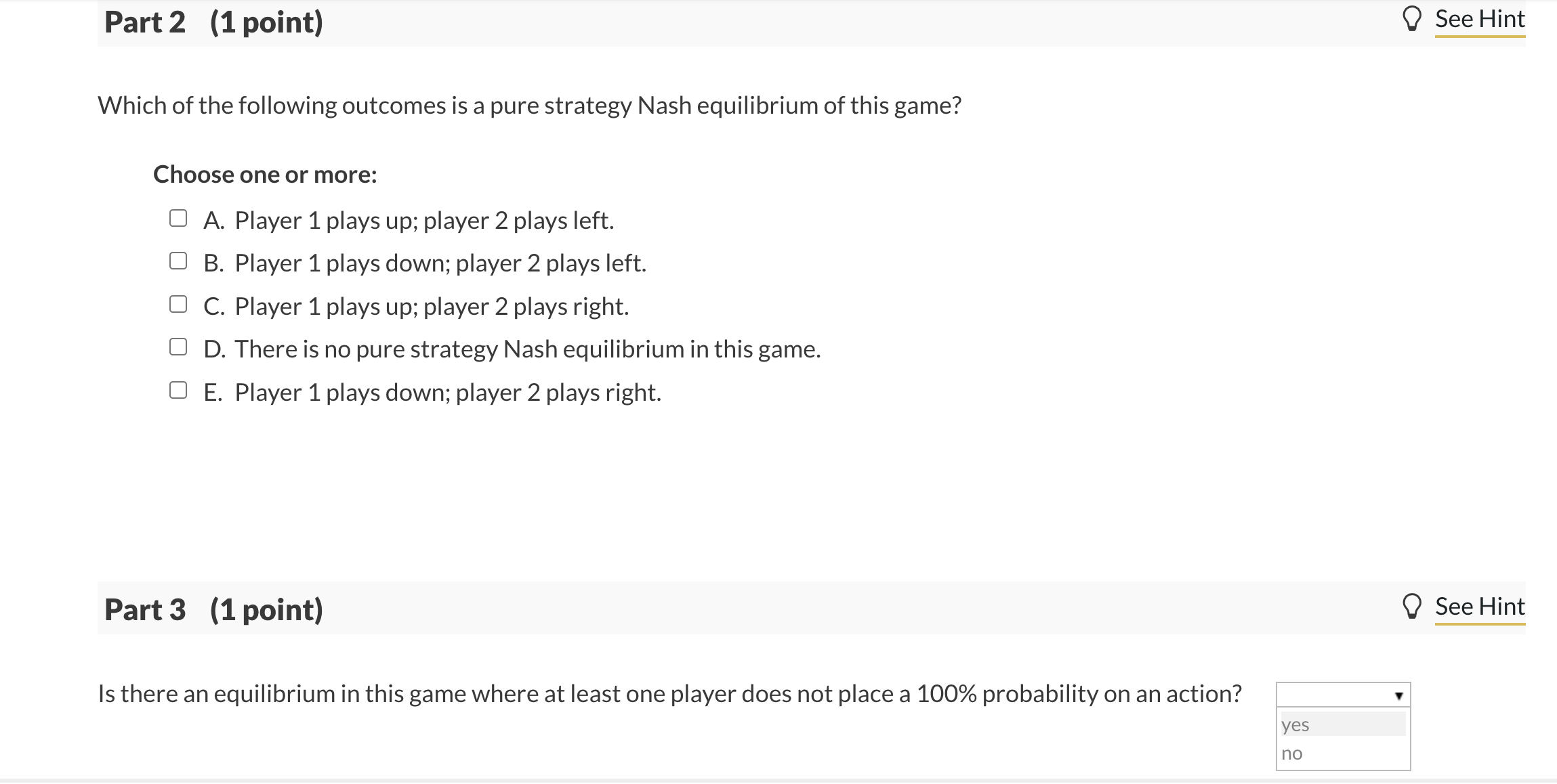Player 1 and player 2 are playing a simultaneous-move | Chegg.com