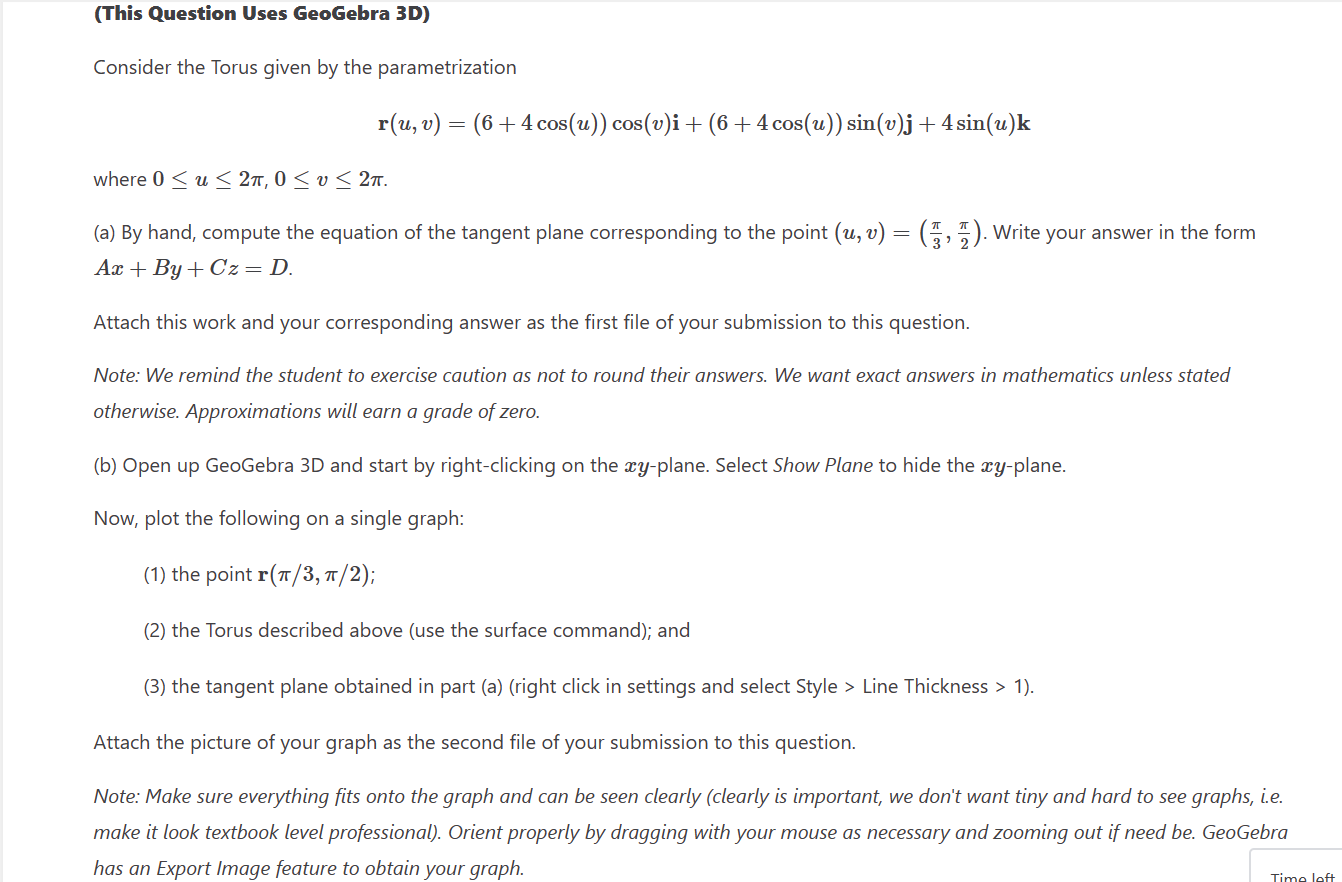 Solved (This Question Uses GeoGebra 3D)Consider the Torus | Chegg.com