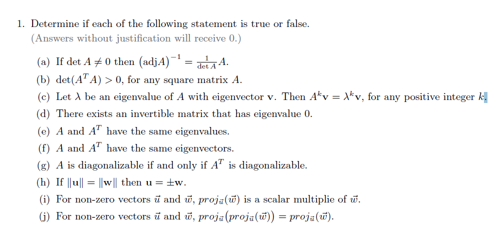 Solved 1. Determine if each of the following statement is | Chegg.com
