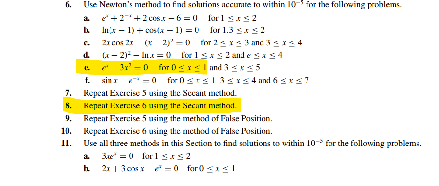 e. ﻿ex − 3x2 = 0 ﻿for 0