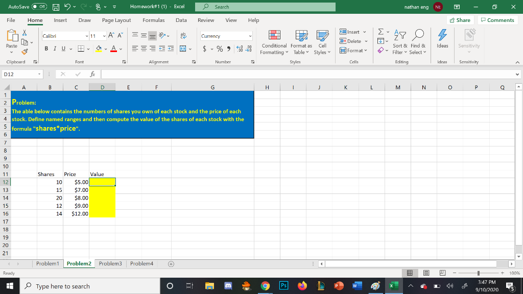 Solved Hello, I need some help with my Excel Homework. Any | Chegg.com