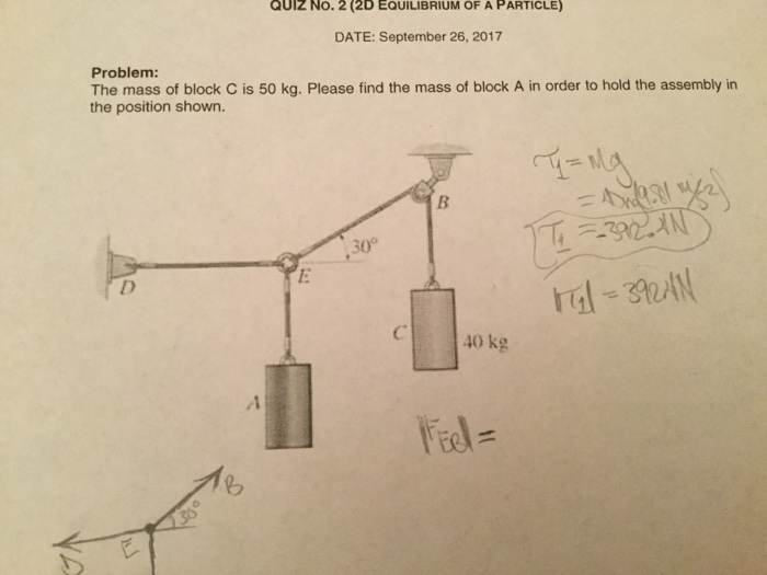 Solved QUIZ No. 2 (2D EQUILIBRIUM OF A PARTICLE) DATE: | Chegg.com