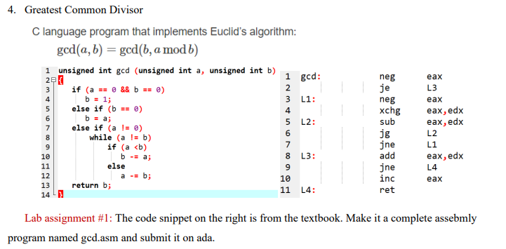 Solved 4. Greatest Common Divisor C language program that | Chegg.com