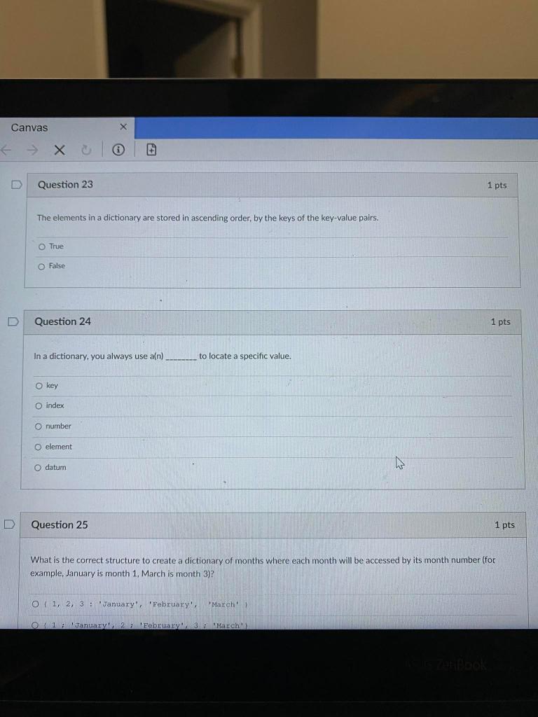 Solved The elements in a dictionary are stored in ascending | Chegg.com