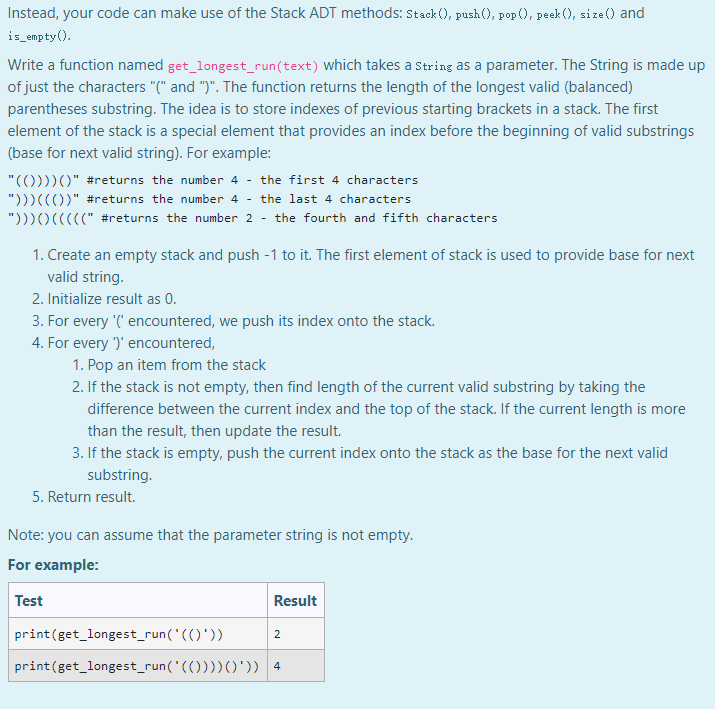 Solved Instead, your code can make use of the Stack ADT | Chegg.com