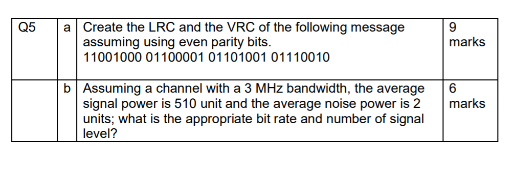 Solved Q5 a Create the LRC and the VRC of the following | Chegg.com