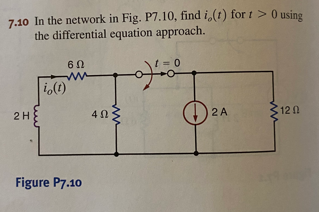 Solved In the network in Fig. P7.10, find io(t) for t > 0 | Chegg.com