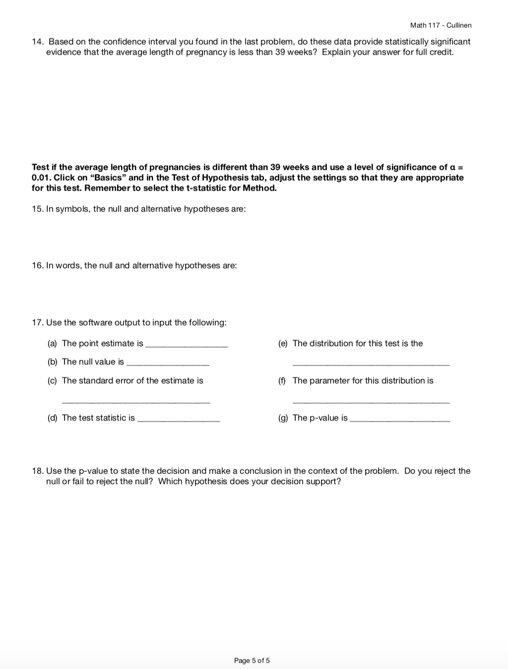 Math 117 - Cullinen Lab #3: Inference for Numeric | Chegg.com