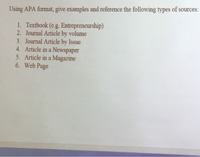 Solved Using APA format, give examples and reference the | Chegg.com