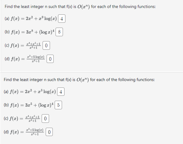 Solved Find the least integer n such that f(x) is O(xn) for | Chegg.com