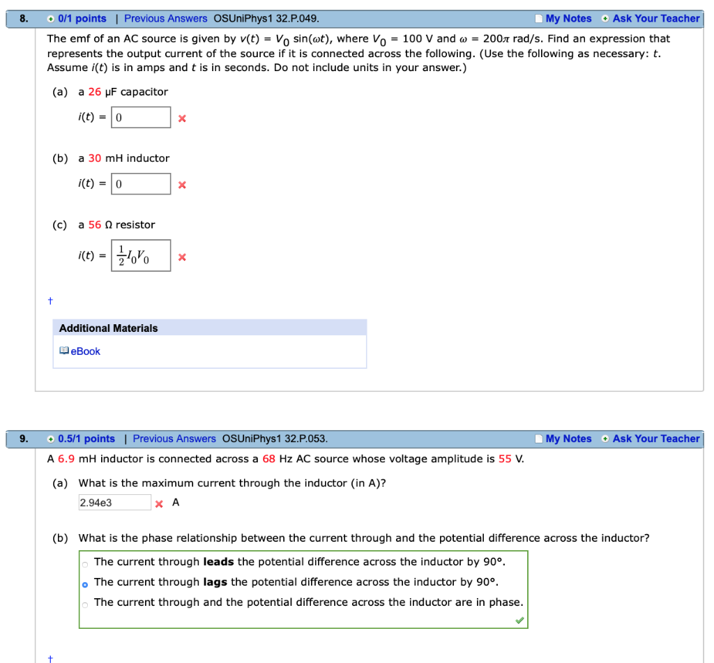 Solved 8. - 0/1 points | Previous Answers OSUniPhys1 | Chegg.com Solved 8. - 0/1 points | Previous Answers OSUniPhys1 | Chegg.com