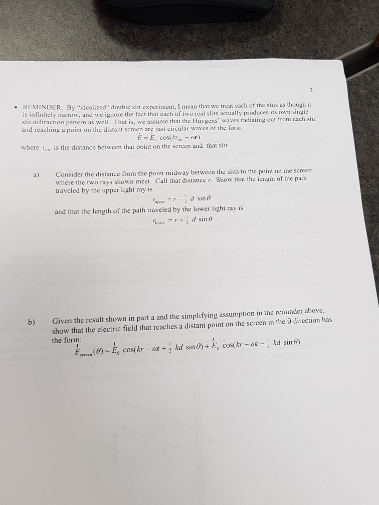 Solved 1. Consider the "idealized" double slit interference | Chegg.com