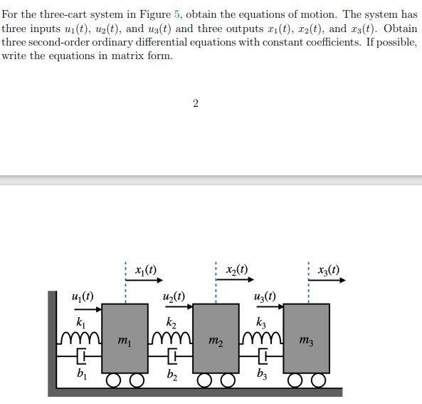 Solved For the three-cart system in Figure 5, obtain the | Chegg.com