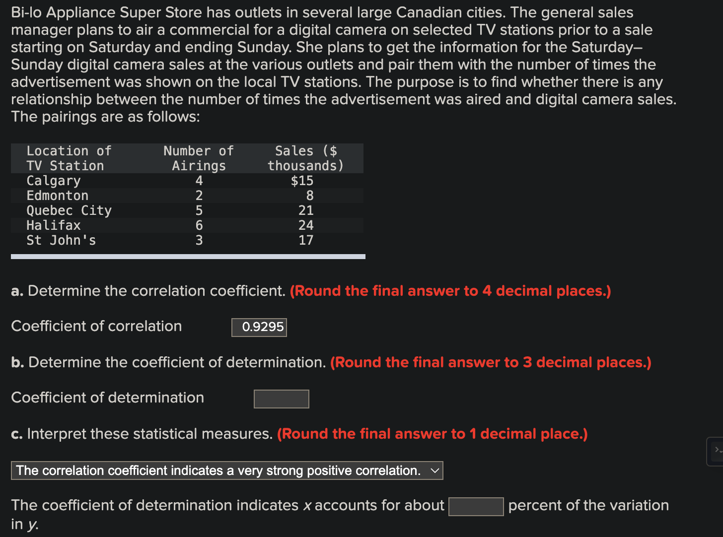 Solved Bi-lo Appliance Super Store has outlets in several | Chegg.com
