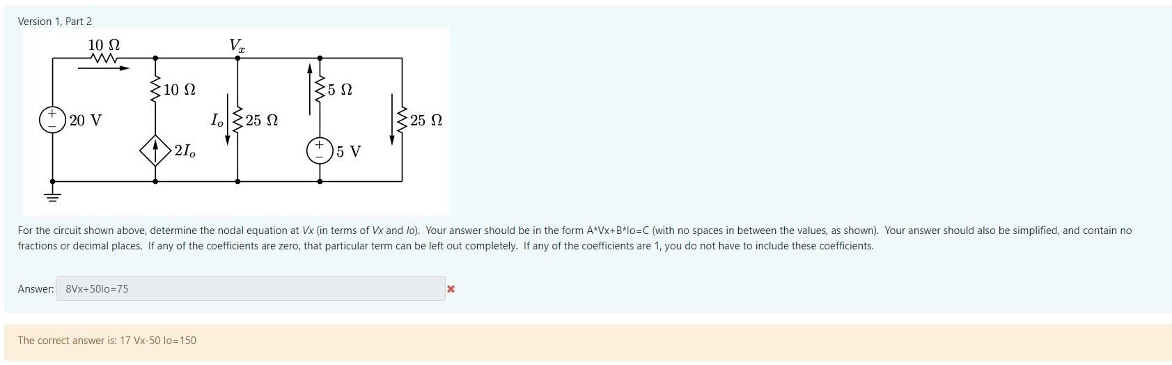 Solved Version 1, Part 2 10 S2 V. 10 Ω 5 12 20 V 1. 325 12 | Chegg.com