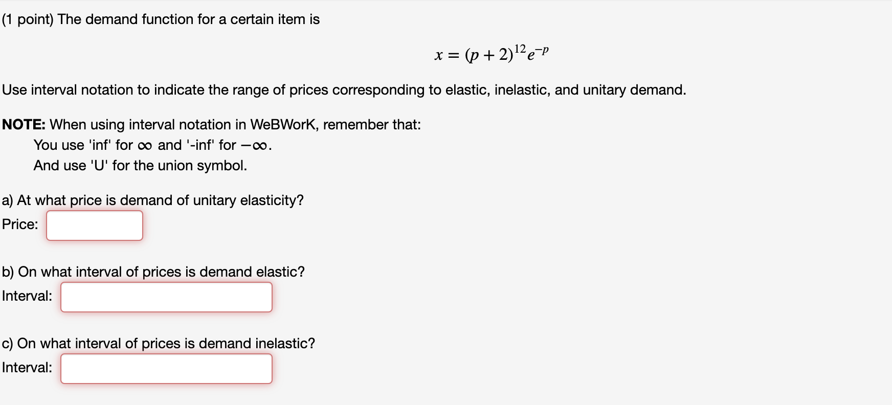 Solved (1 point) The demand function for a certain item is | Chegg.com