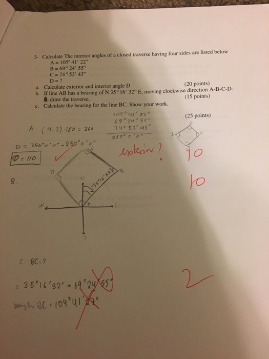 Solved Calculate The interior angles of a closed traverse | Chegg.com