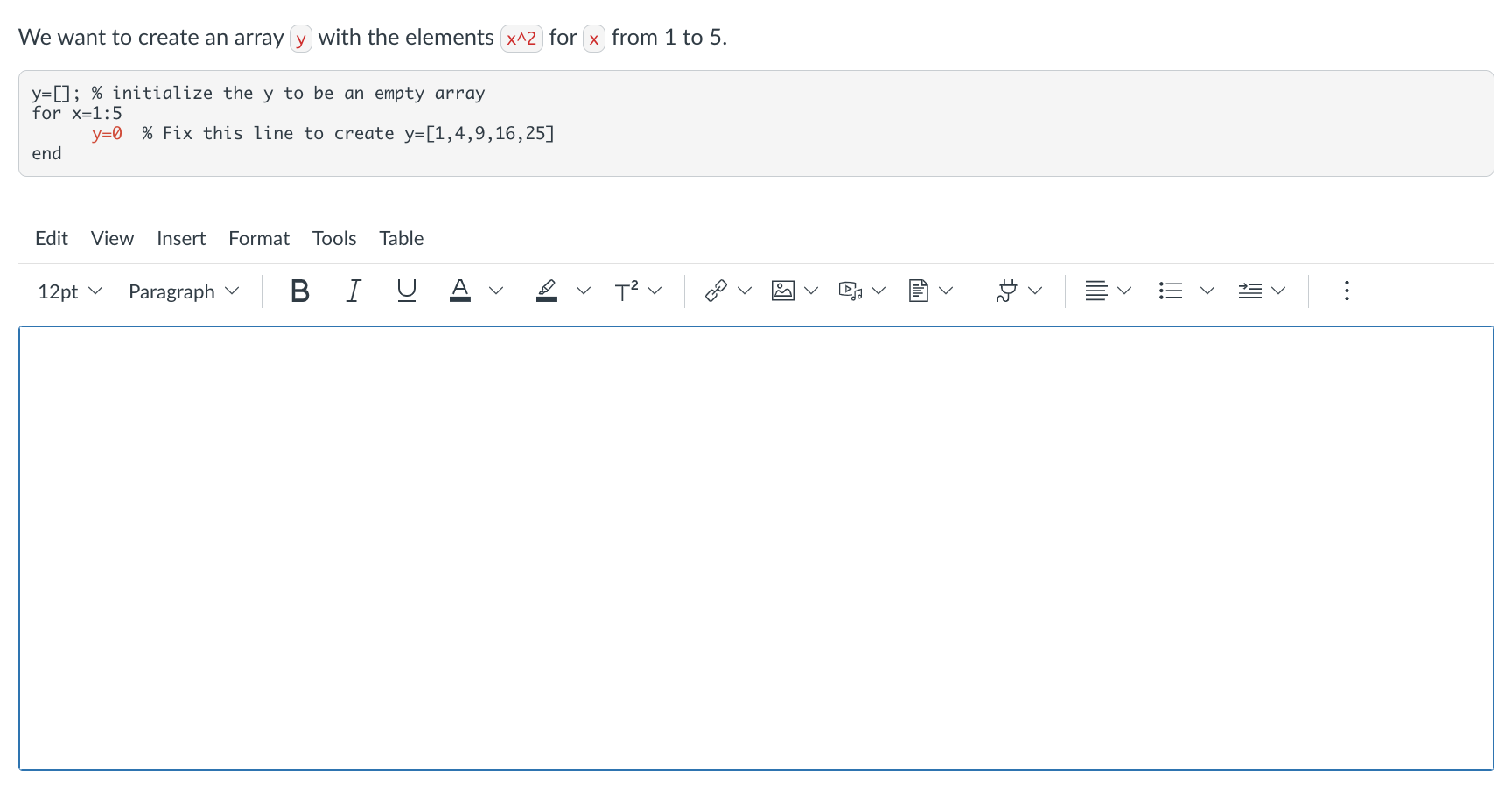 Solved We want to create an array with the elements x∧2 for | Chegg.com
