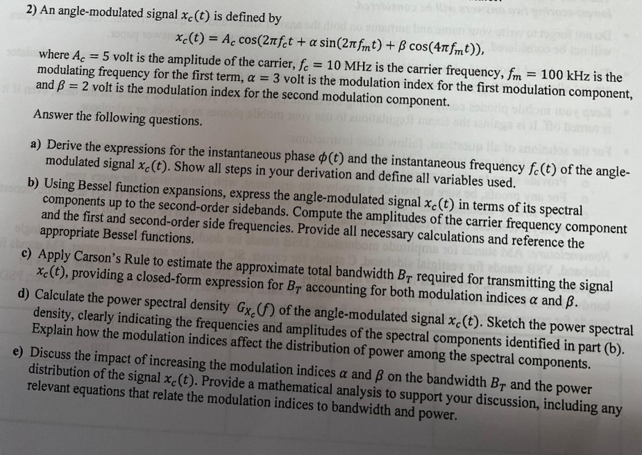Solved An ﻿angle-modulated signal xc(t) is ﻿defined | Chegg.com