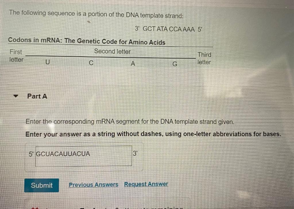 Solved The following sequence is a portion of the DNA | Chegg.com