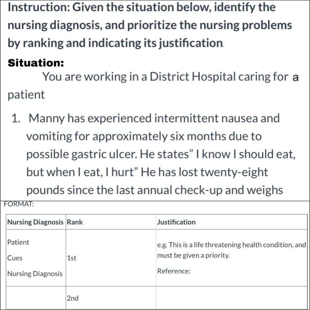 Solved Instruction: Given the situation below, identify the | Chegg.com