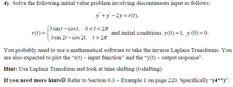 Solved 4) Solve the following initial value problem | Chegg.com