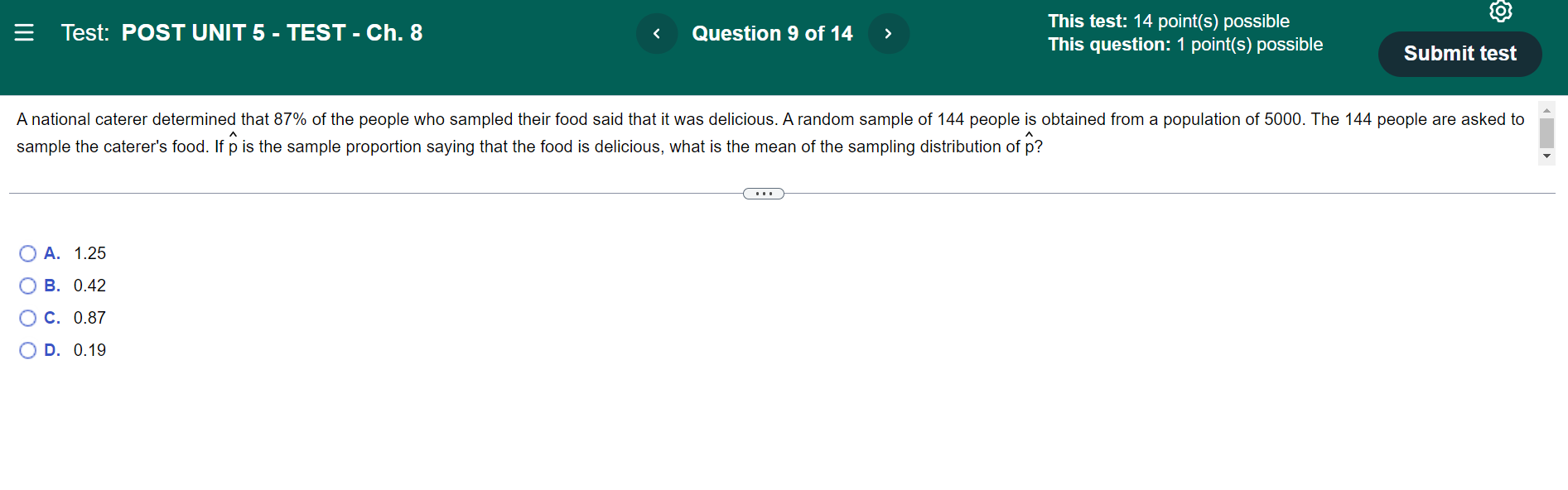 Solved Test: POST UNIT 5 - TEST - Ch. 8 Question 9 of 14 > | Chegg.com