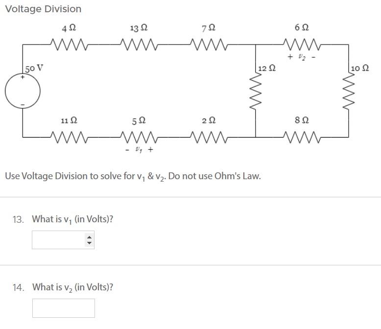 Solved Voltage Division Use Voltage Division to solve for | Chegg.com