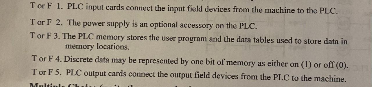 Solved T or F 1. PLC input cards connect the input field | Chegg.com