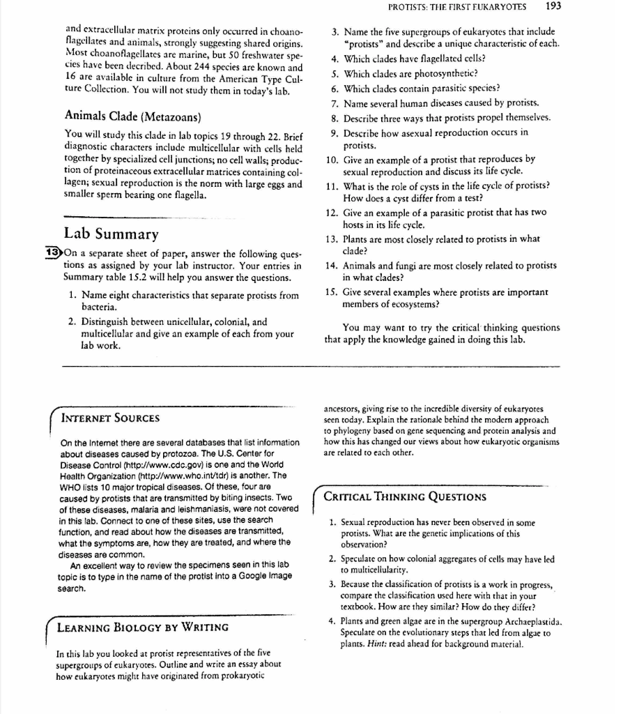 Solved Table 15.2 Summary Table Protistan Diversity | Chegg.com