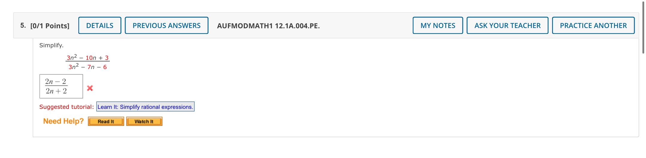 Solved 5. [0/1 Points] DETAILS PREVIOUS ANSWERS AUFMODMATH1 | Chegg.com