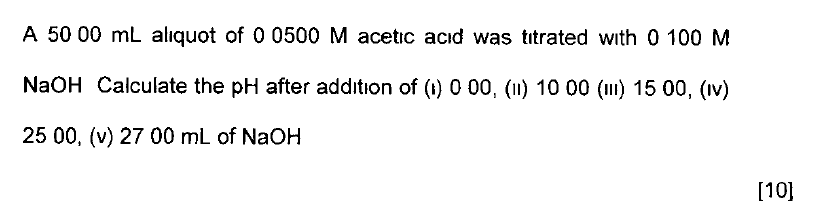 Solved A 50 00 mL aliquot of 0 0500 M acetic acid was | Chegg.com