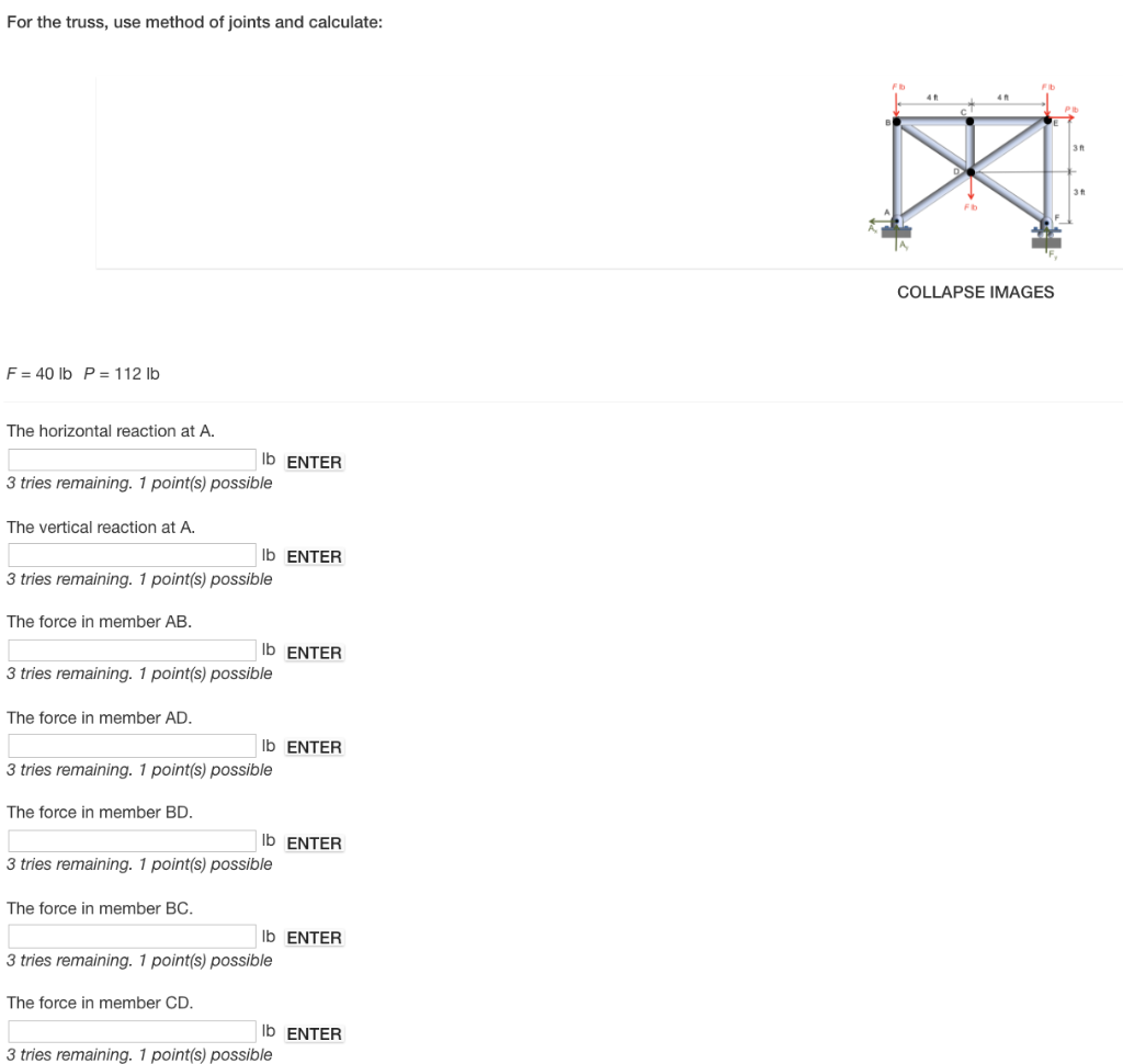 Solved For the truss, use method of joints and calculate: 45 | Chegg.com