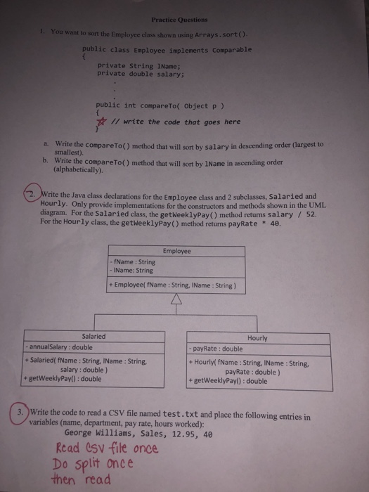 Solved Practice Questions You want to sort the Employee | Chegg.com
